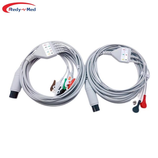 Pm5000 Pm6000 ECG Patient Cable With 3 Leads Snap Electrodes Iec 12pin